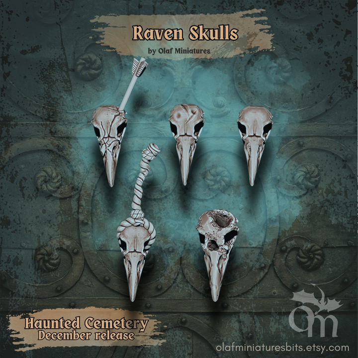 3D Printable Raven Skulls by Olaf Miniatures Bits