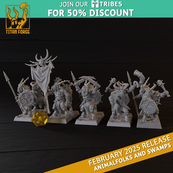 3D Printable Goatman Light Warriors - Animalfolks and Swamps - Titan ...