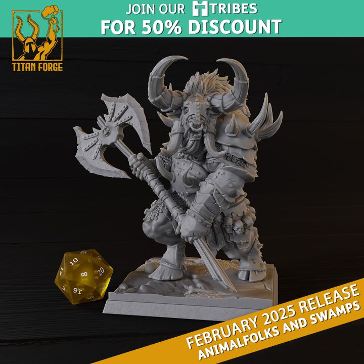 3D Printable Minotaur Warlord - Animalfolks and Swamps - Titan Forge ...