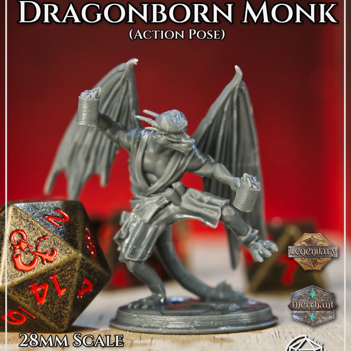 3D Printable Drunken Dragonborn Monk (Action) by M3DM