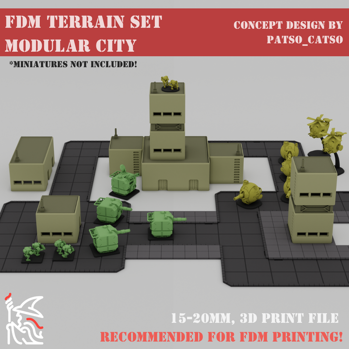 3D Printable [the Block War] FDM Terrain City Set by Filamentio