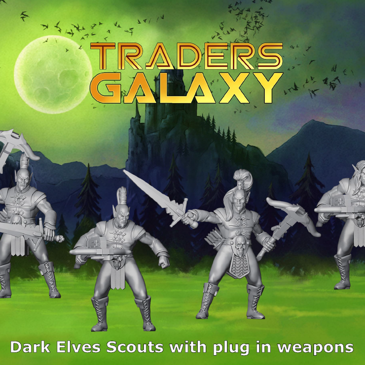 3D Printable Dark Elf Scouts by Traders Galaxy Miniatures and Games