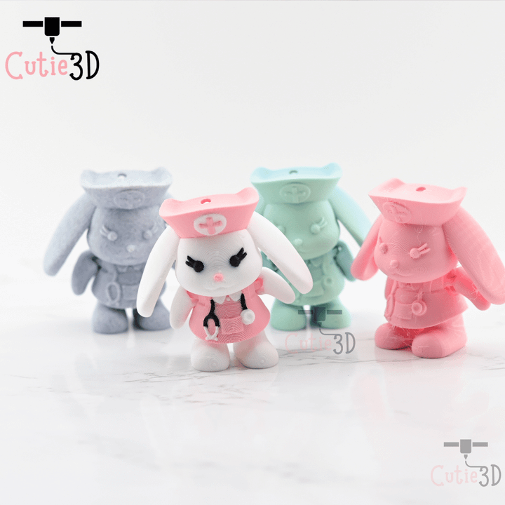 3D Printable Cutie3D Articulated Rabbit Nurse Keychain by Cutie3D