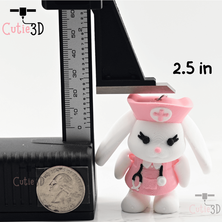 3D Printable Cutie3D Articulated Rabbit Nurse Keychain by Cutie3D