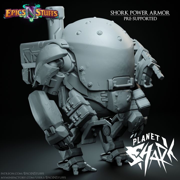 3D Printable Shork Power Armour Empty, Planet Shark Miniature - pre ...