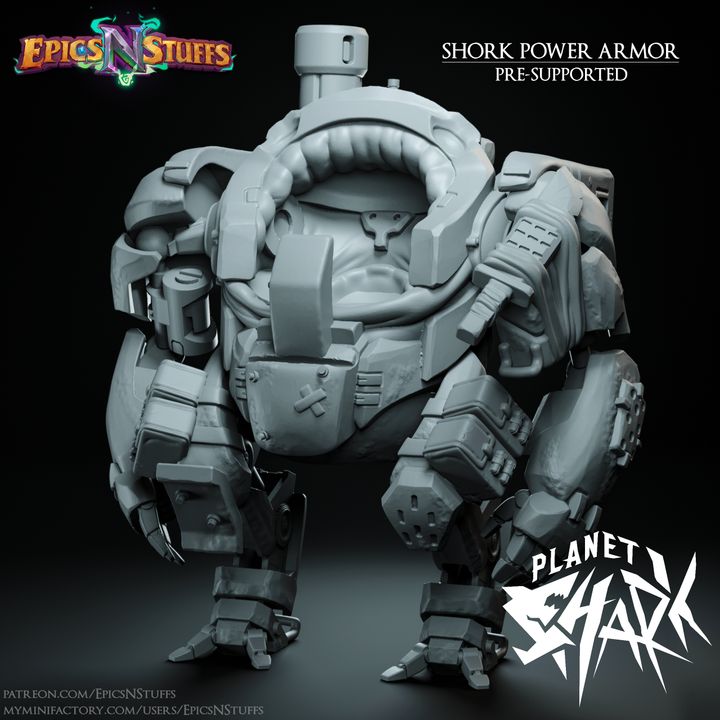 3D Printable Shork Power Armour Empty, Planet Shark Miniature - pre ...
