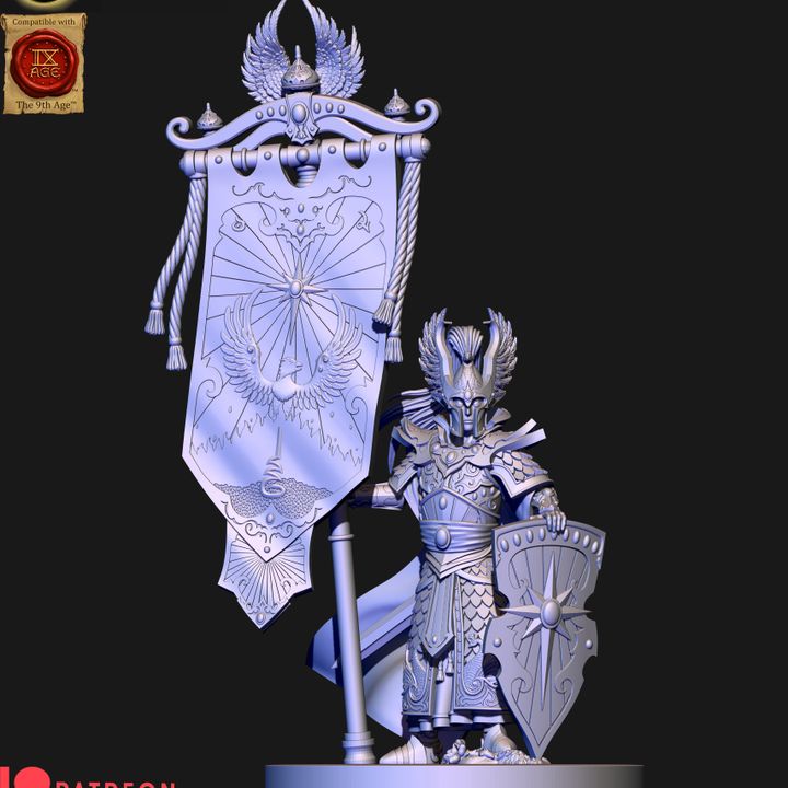 3D Printable High Elves Battle standard bearer (elf) by HoloMiniatures