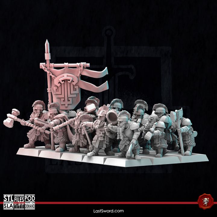 3D Printable Royal Guard with Hammers by LastSword Miniatures