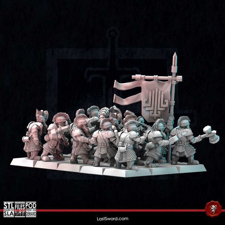 3D Printable Royal Guard with Hammers by LastSword Miniatures