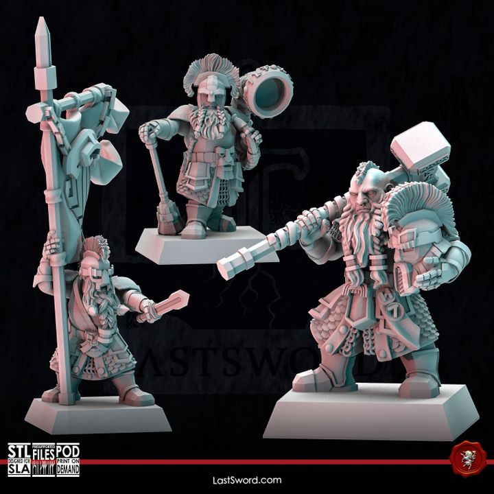 3D Printable Royal Guard with Hammers by LastSword Miniatures