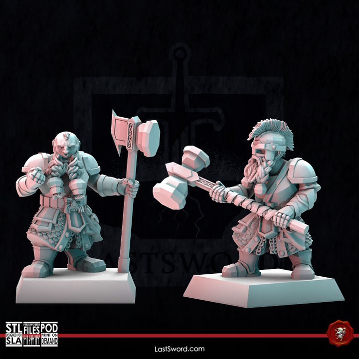 3D Printable Royal Guard with Hammers by LastSword Miniatures
