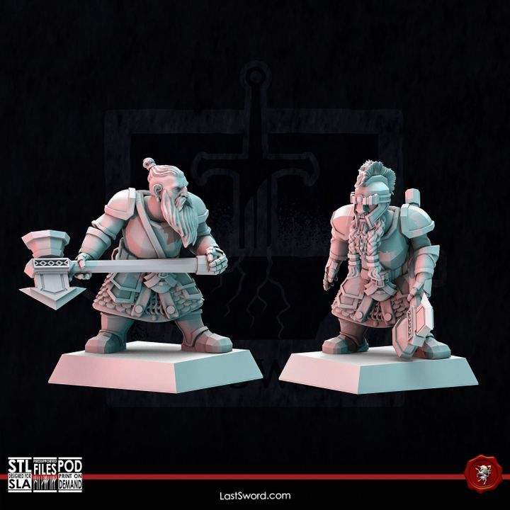 3D Printable Royal Guard with Hammers by LastSword Miniatures
