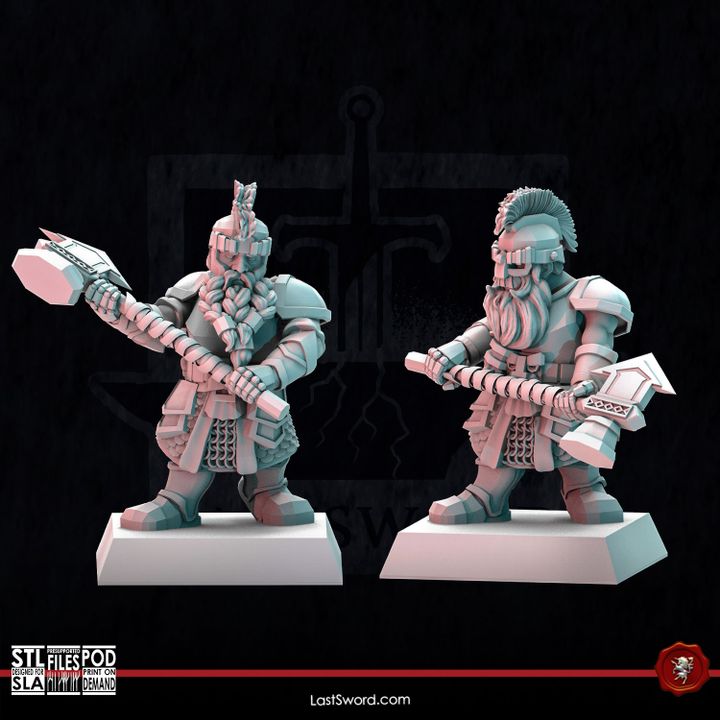 3D Printable Royal Guard with Hammers by LastSword Miniatures