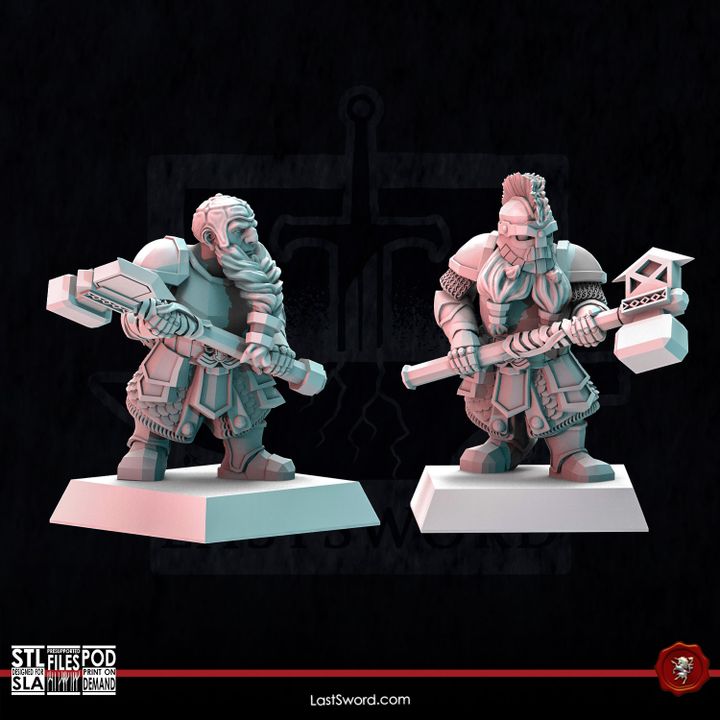 3D Printable Royal Guard with Hammers by LastSword Miniatures