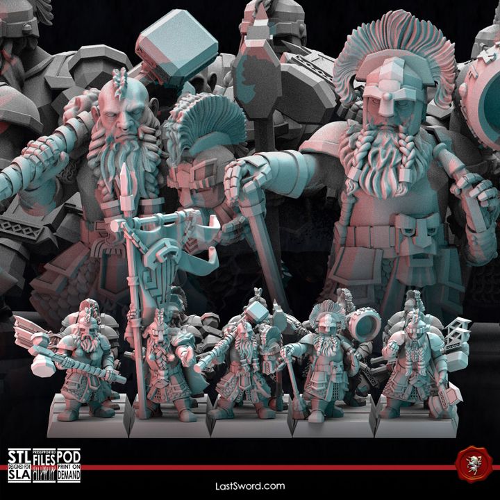 3D Printable Royal Guard with Hammers by LastSword Miniatures
