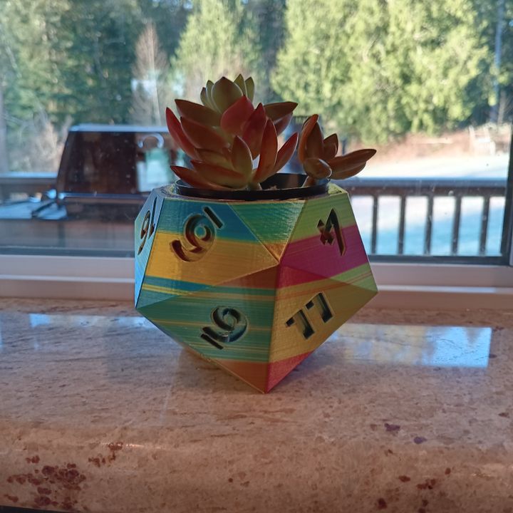 3D Printable 20 sided dice plant pot v2 by tim