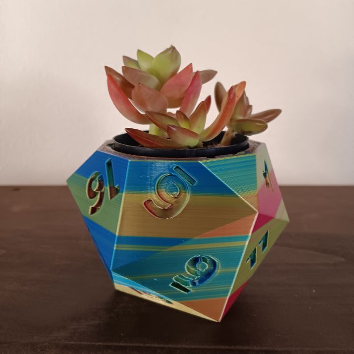 3D Printable 20 sided dice plant pot v2 by tim
