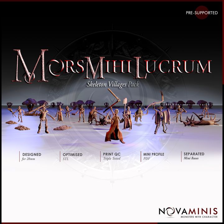 3D Printable Mors Mihi Lucrum: Skeleton Villagers by NovaMinis