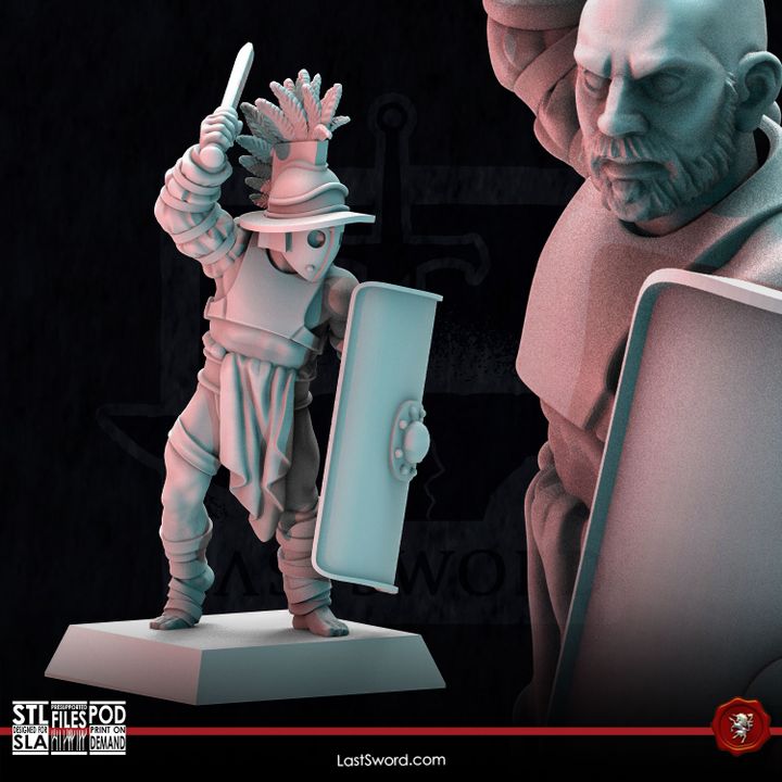 3D Printable Samnite, Gladiator by LastSword Miniatures