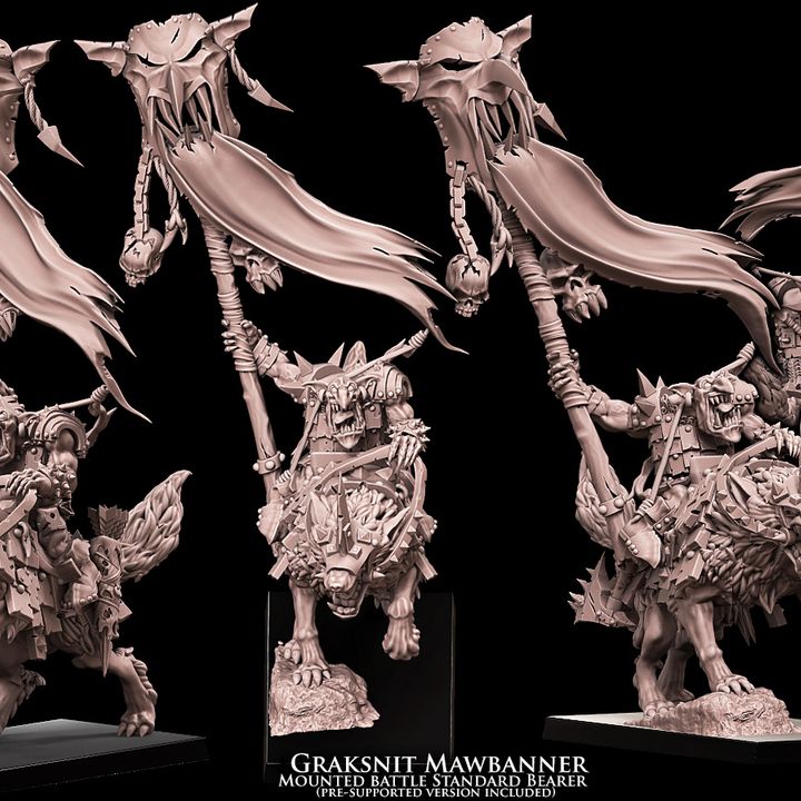 3D Printable Goblin mounted Battle Standard Bearer by Avatars of War