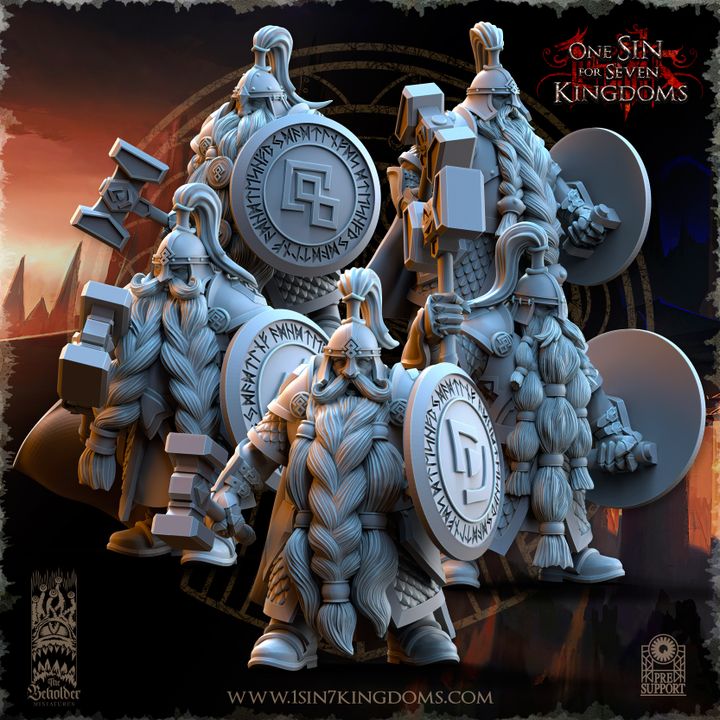 3D Printable Dwarven Kingdoms Highborn Warriors by The Beholder Miniatures