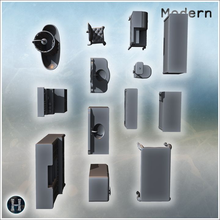 3D Printable Kitchen and dining room furniture with cabinets, table ...