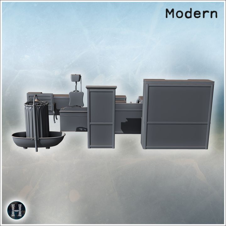 3D Printable Kitchen and dining room furniture with cabinets, table ...