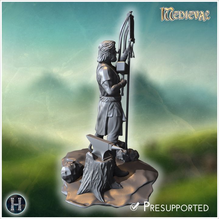 3D Printable Blacksmith figure holding a hammer and banner, standing ...