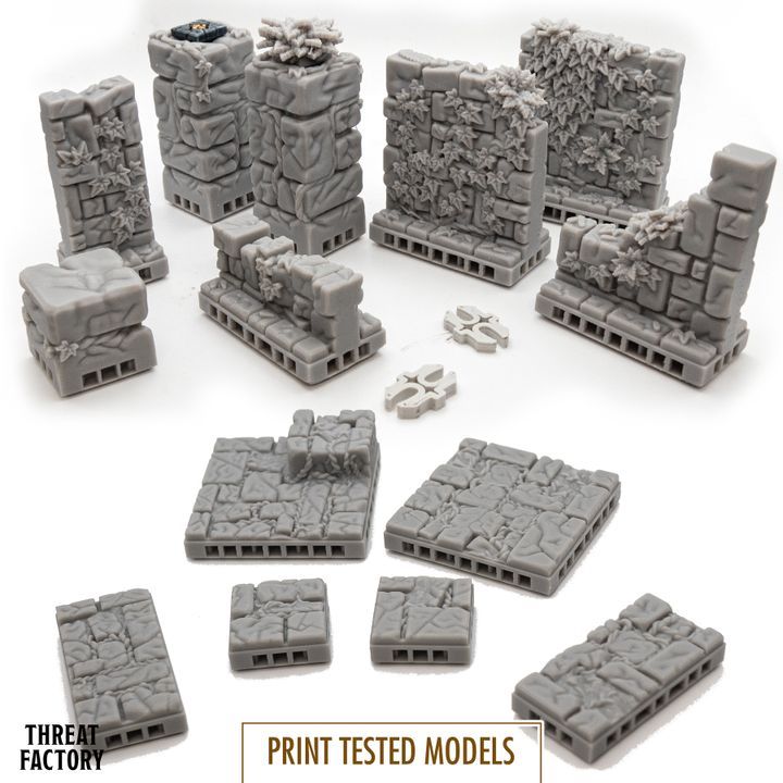 3D Printable Ruined terrain modular (OpenLock) - PART 1 by Threat Factory