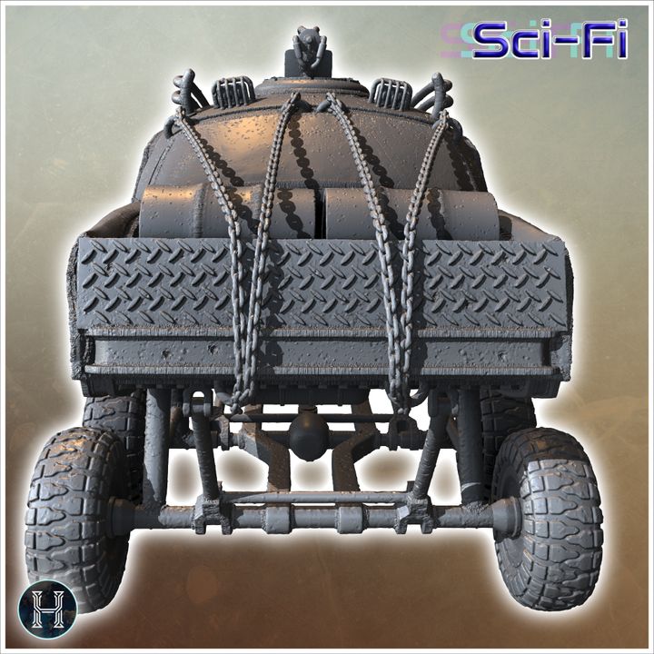 3D Printable Armored vehicle with mounted turret, spiked wheels, and ...