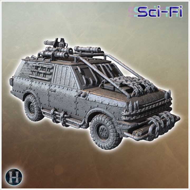3D Printable Reinforced vehicle with mounted cannons, spiked wheels ...