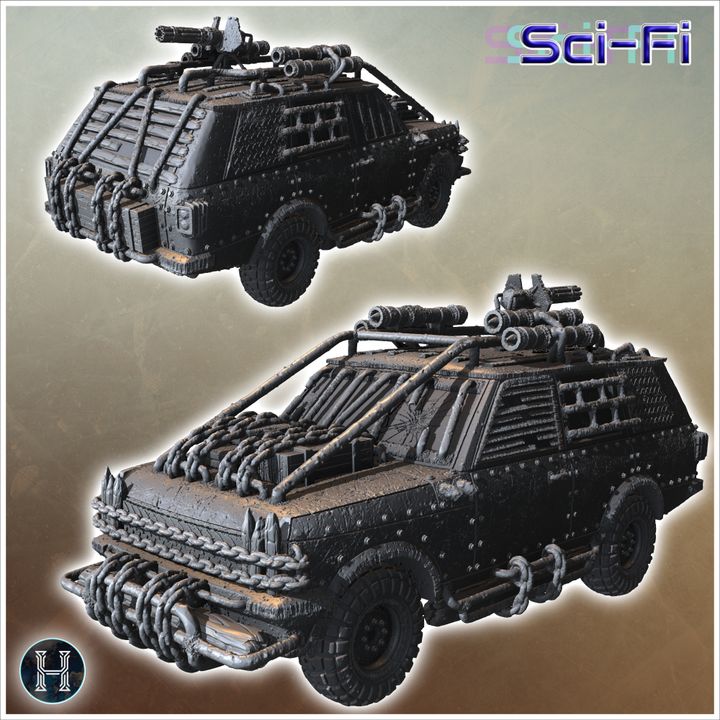 3D Printable Reinforced vehicle with mounted cannons, spiked wheels ...