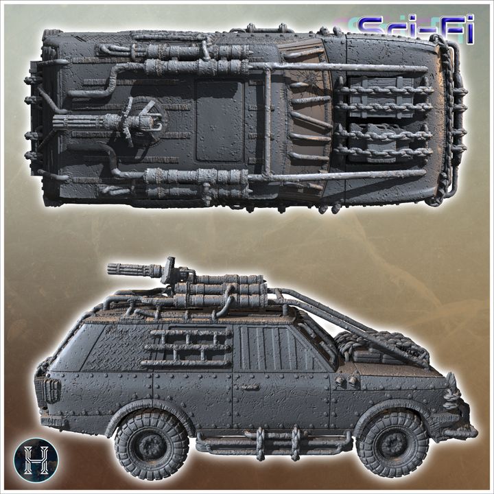 3D Printable Reinforced vehicle with mounted cannons, spiked wheels ...