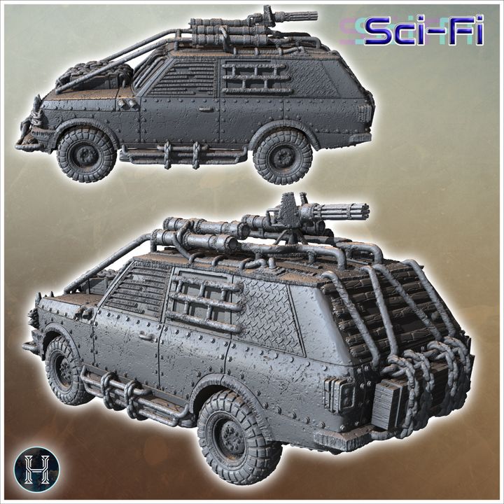 3D Printable Reinforced vehicle with mounted cannons, spiked wheels ...