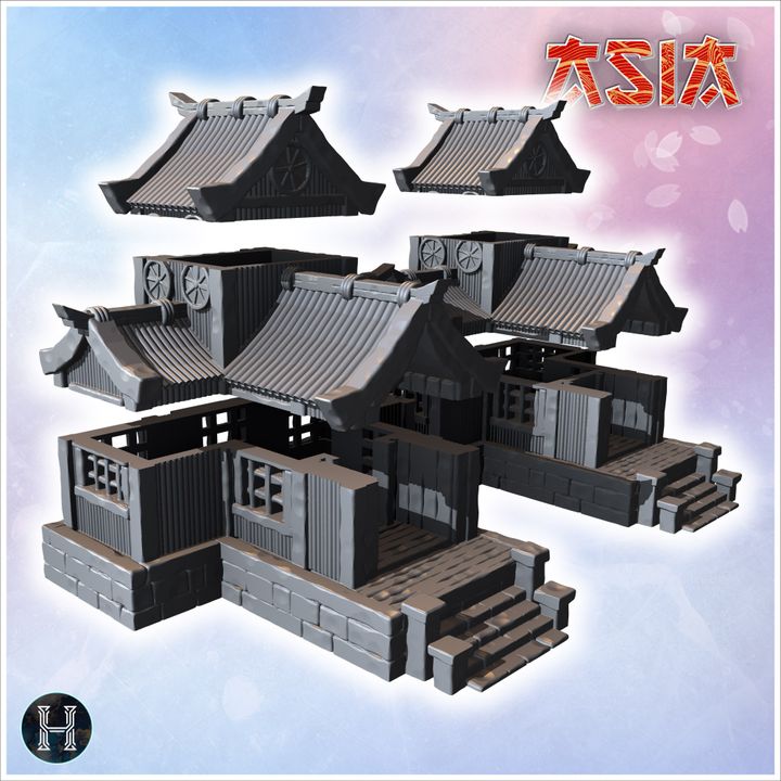 3D Printable Group of traditional Japanese buildings with wooden walls ...