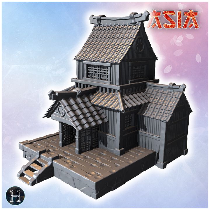 3D Printable Japanese pagoda-style building with multiple tiers, wooden ...
