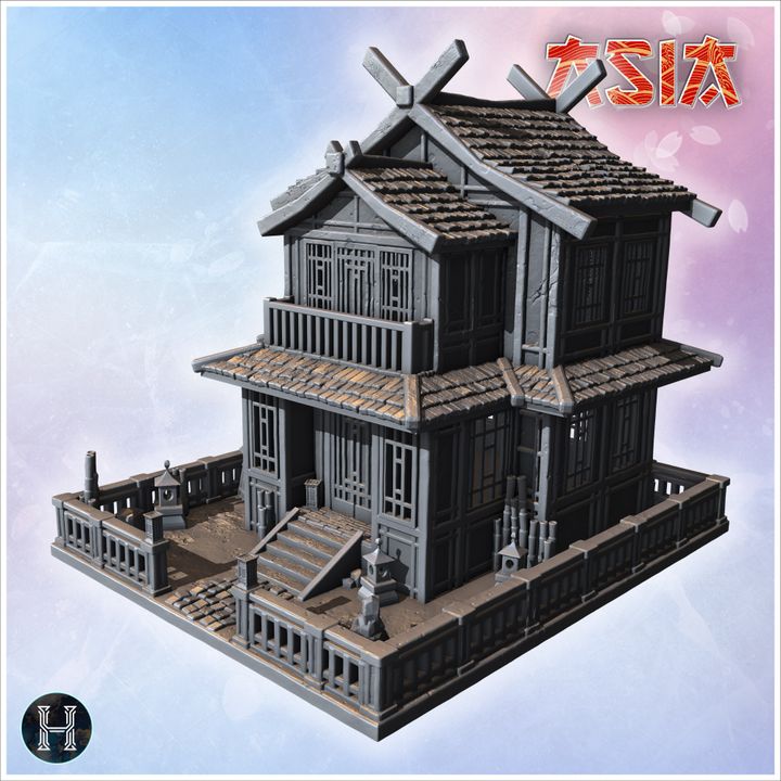 3D Printable Large traditional Japanese house with ornate tiled roof ...