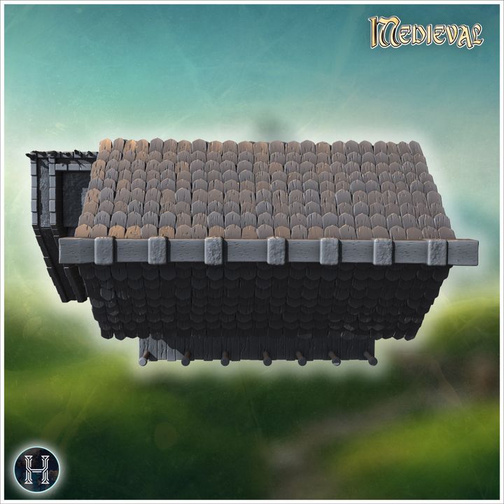 3D Printable Medieval wooden house with stone foundation, detailed ...