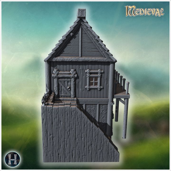 3D Printable Medieval wooden house with stone foundation, detailed ...