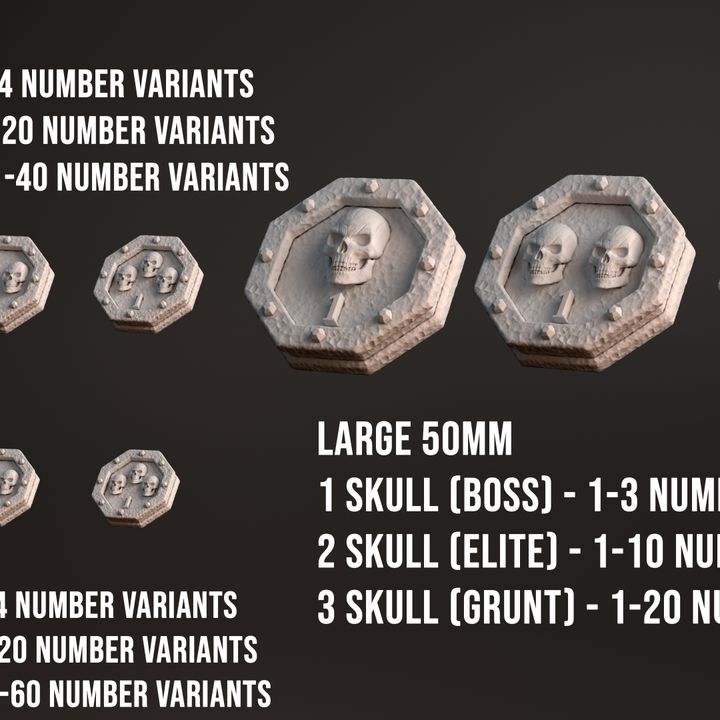 3D Printable RPG Tokens (small-gargantuan, boss/elite/grunt variants ...