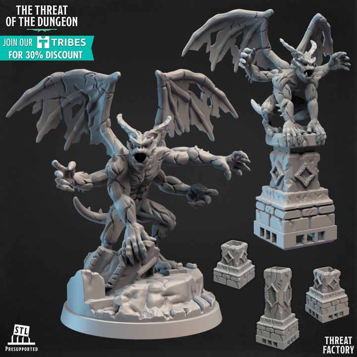 3D Printable Giant Four-Armed Gargoyle (statue & animated) by Threat ...
