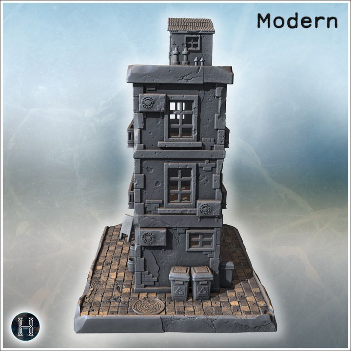 3D Printable Mini market building with balconies, detailed windows ...