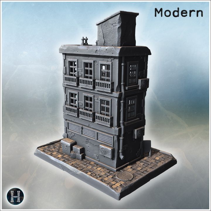 3D Printable Mini market building with balconies, detailed windows ...