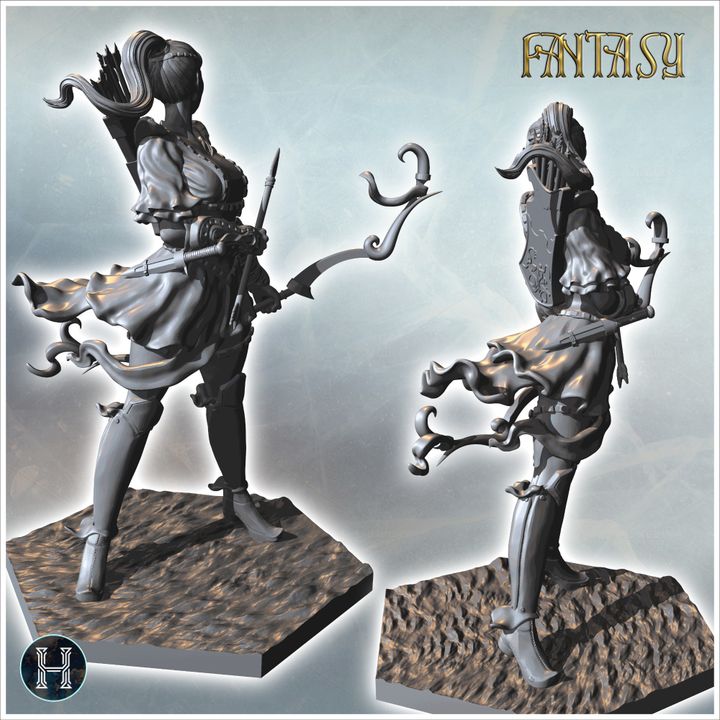 3D Printable Armored female archer standing confidently, equipped with ...