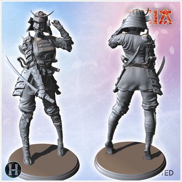 3D Printable Samurai warrior in traditional armor wielding a katana ...