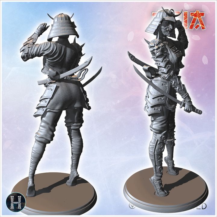 3D Printable Samurai warrior in traditional armor wielding a katana ...