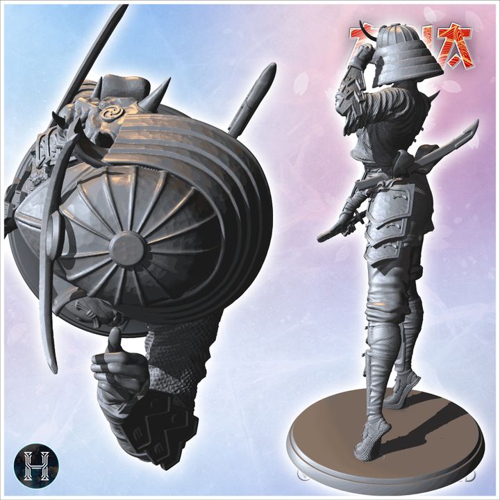 3D Printable Samurai warrior in traditional armor wielding a katana ...