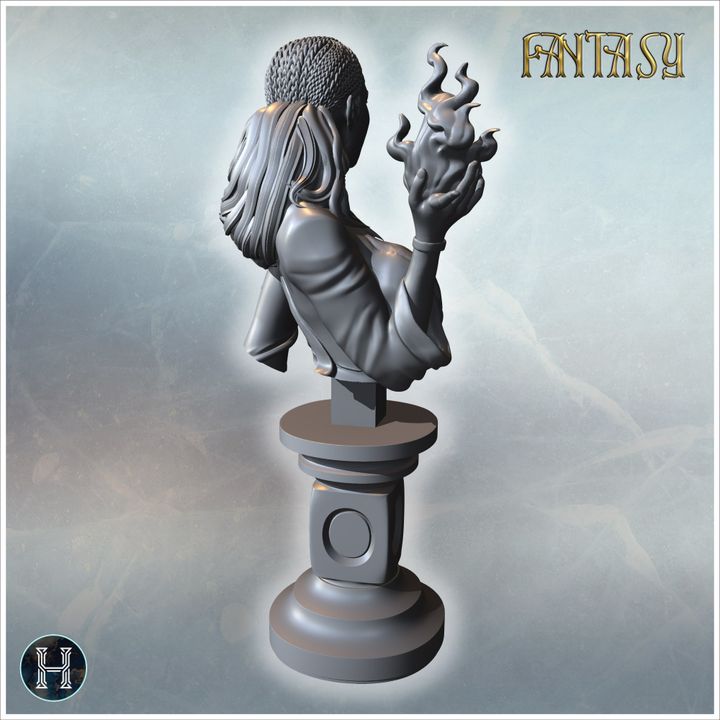 3D Printable Bust of succubus with detailed horns, flowing hair, and ...