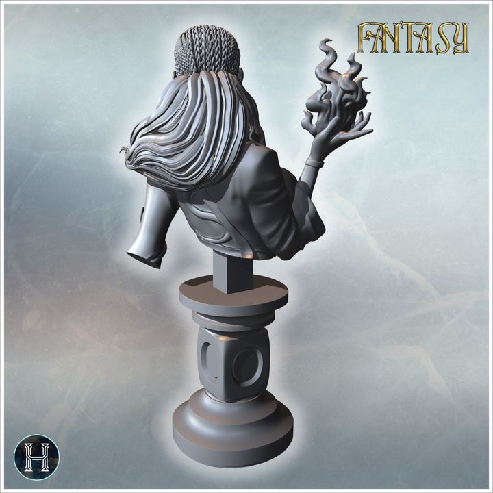 3D Printable Bust of succubus with detailed horns, flowing hair, and ...