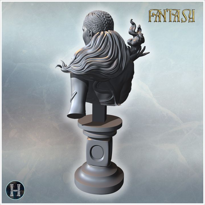 3D Printable Bust of succubus with detailed horns, flowing hair, and ...